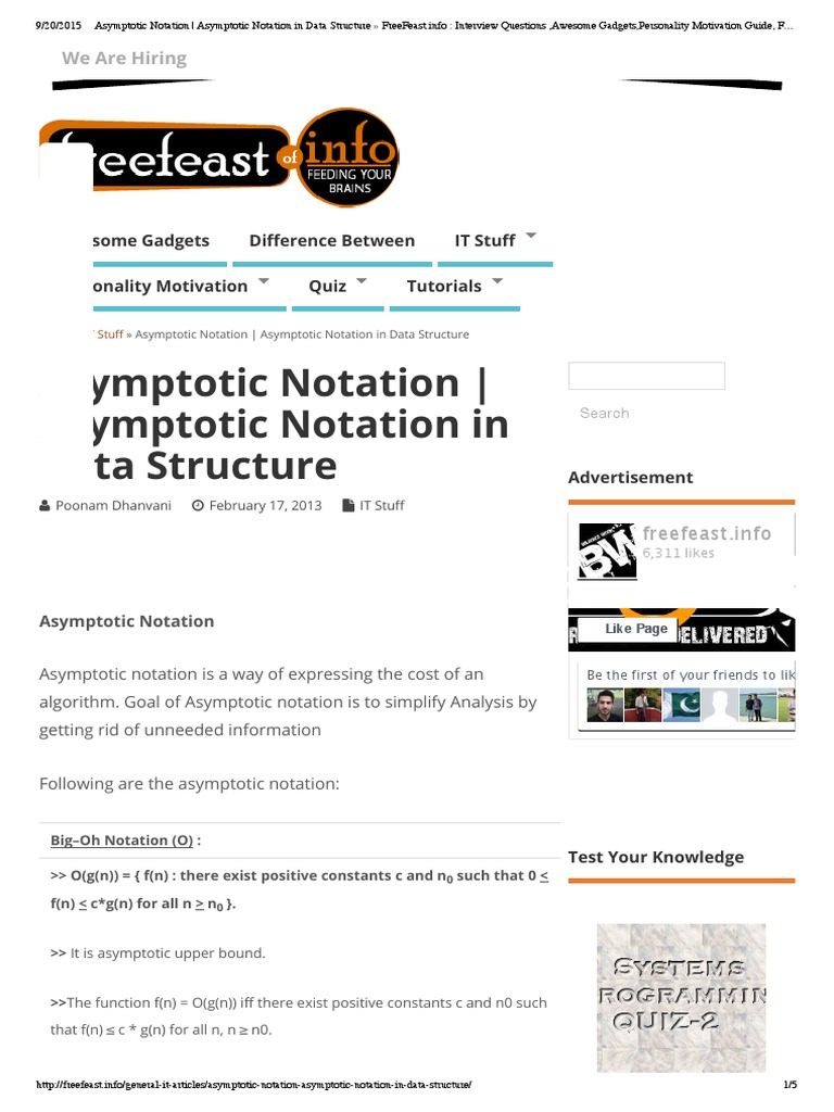 Asymptotic Notation Asymptotic Notation In Data Structure Freefeast Pdf Pdf Computer