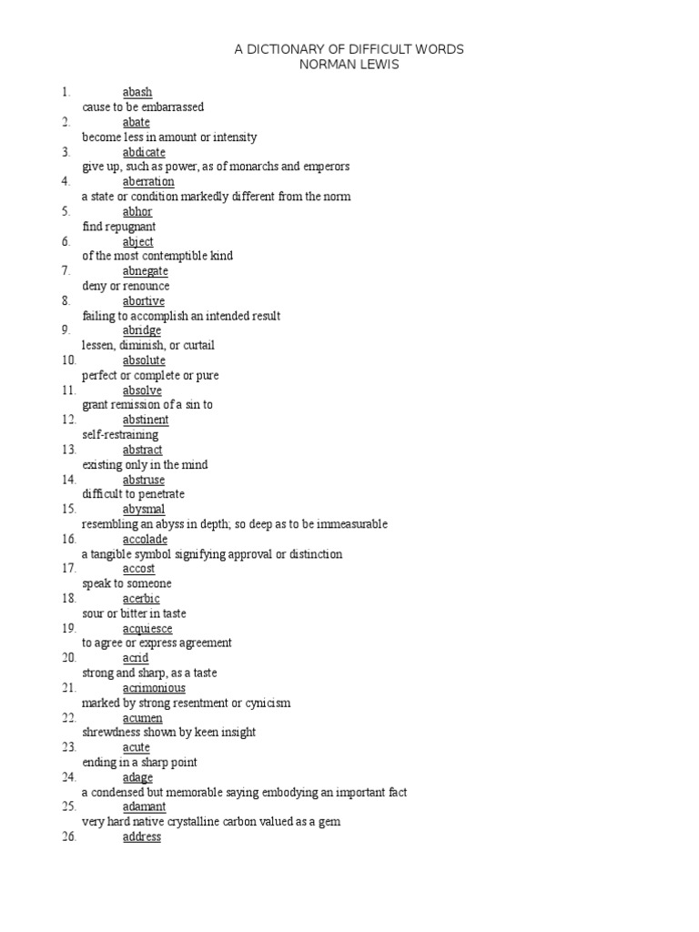 A Dictionary of Difficult Words | PDF | Emotions | Psychological Concepts