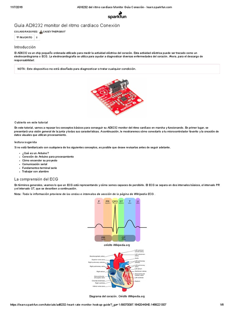 Guía de Conexión AD8232 Monitor Cardíaco | PDF | Electrocardiografia ...