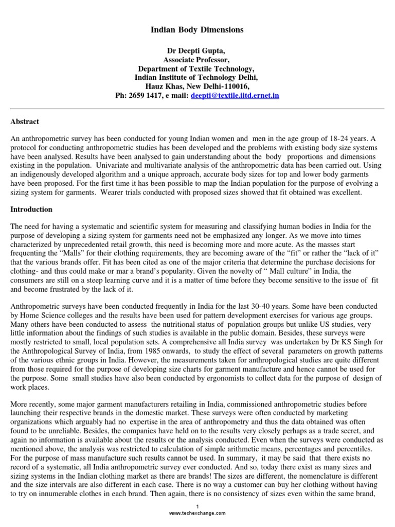 Indian Body Dimensions | PDF | Anthropometry | Clothing