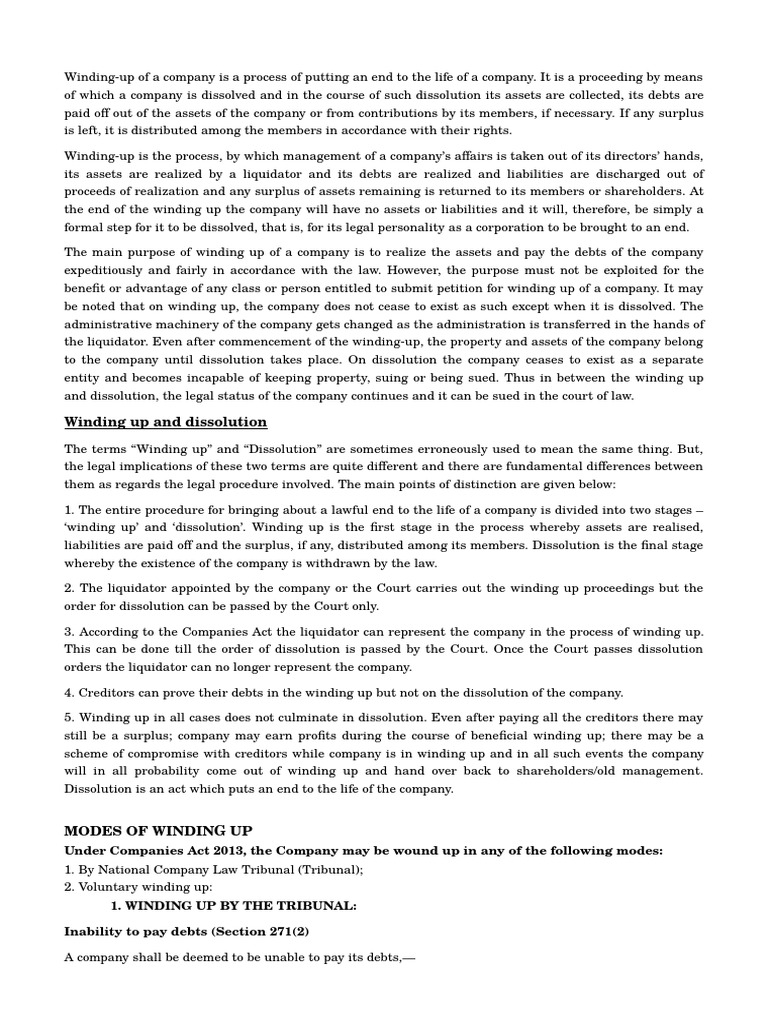 Modes of winding up a company under Companies Act 2013 | PDF ...