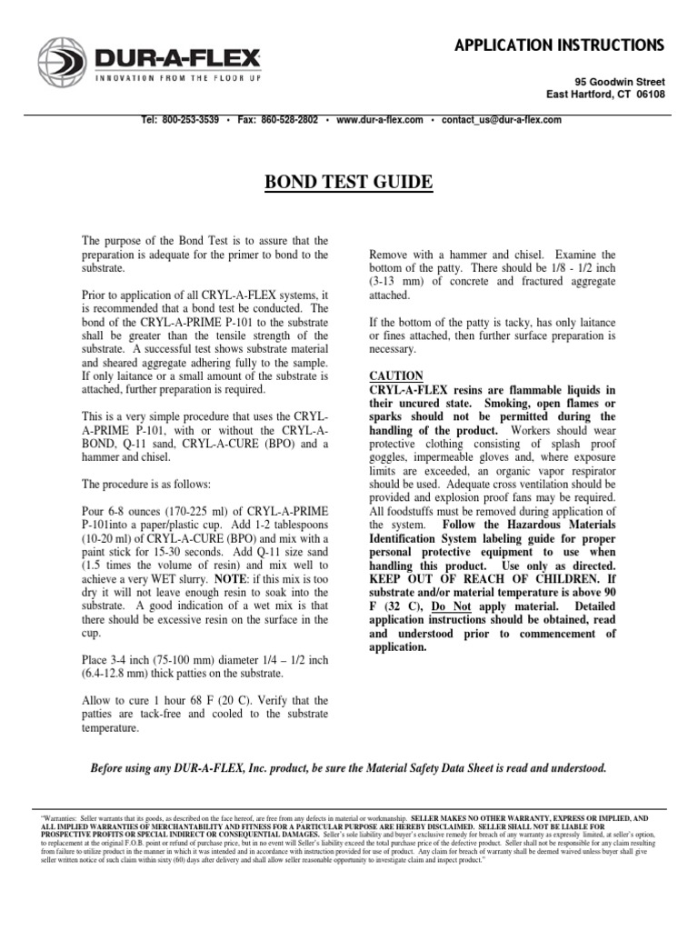 Cryl-A-Flex Bond Test Application Instructions | PDF | Personal ...