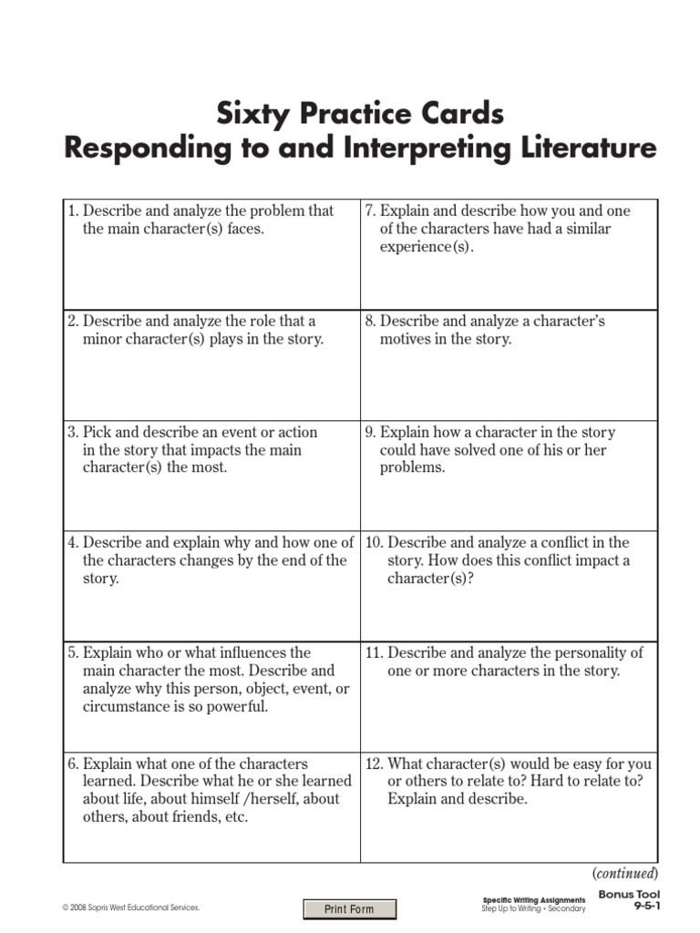 Sixty Practice Cards Responding To and Interpreting Literature | PDF ...