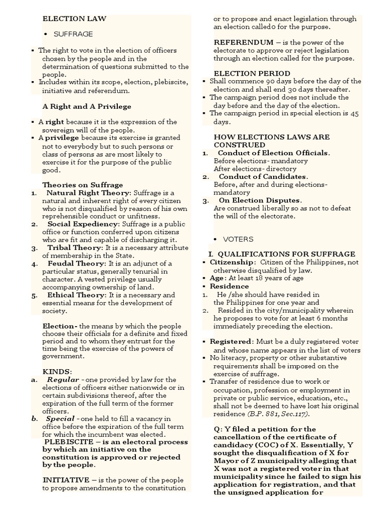 Understanding Election Law and Suffrage | PDF | Initiative | Suffrage