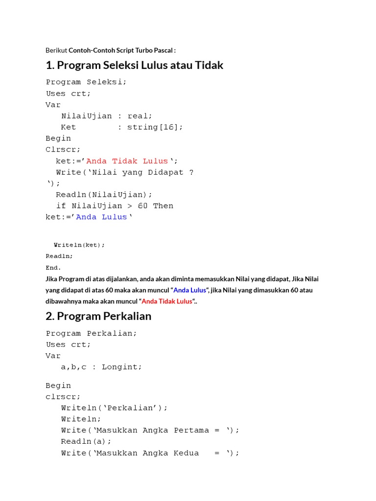Program Turbo Pascal | PDF