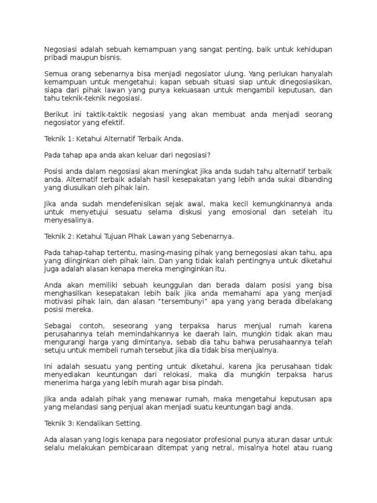 Taktik Negosiasi Efektif | PDF | Hukum