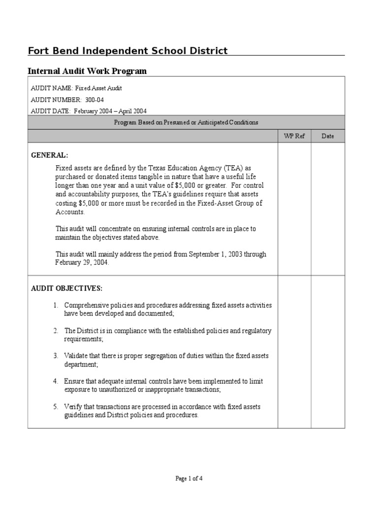 Fixed Asset Audit Program Overview | PDF | Auditor's Report | Audit