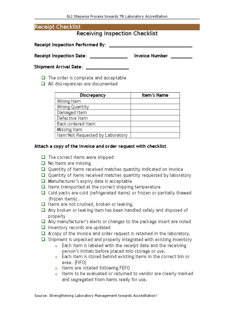2.5 SLMTA Receipt Checklist v1 | PDF