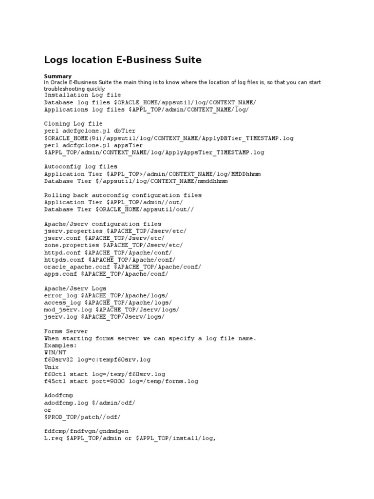 Logs Location EBS | PDF | Apache Http Server | Oracle Database