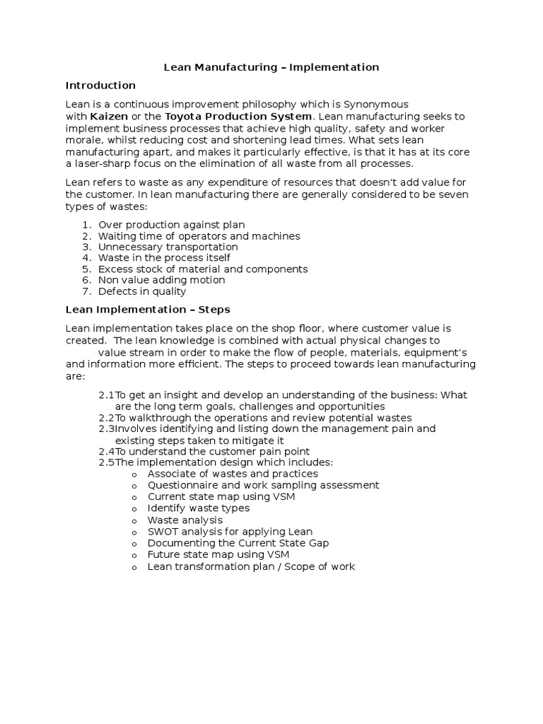 Lean Manufacturing - Implementation | PDF