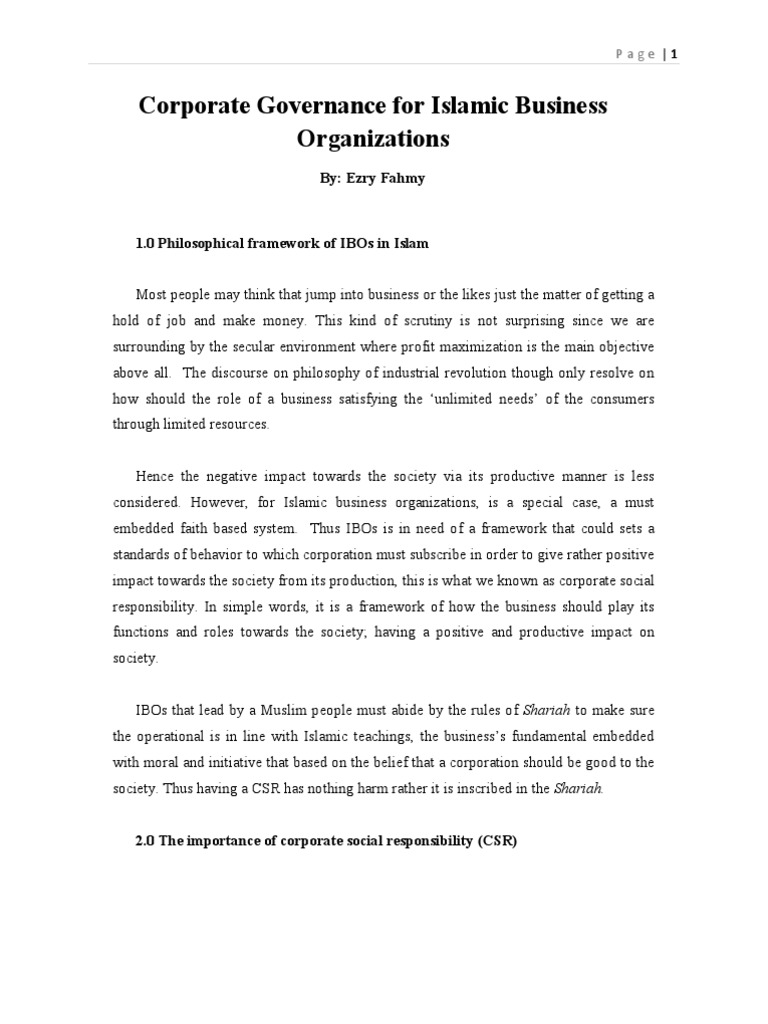 Corporate Governance For Islamic Business Organizations | PDF ...