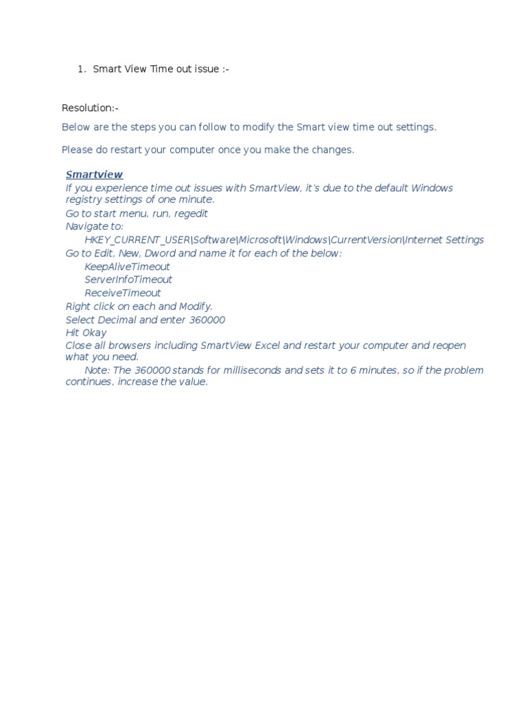 Adjusting SmartView Timeout Settings | PDF | Computers | Technology ...