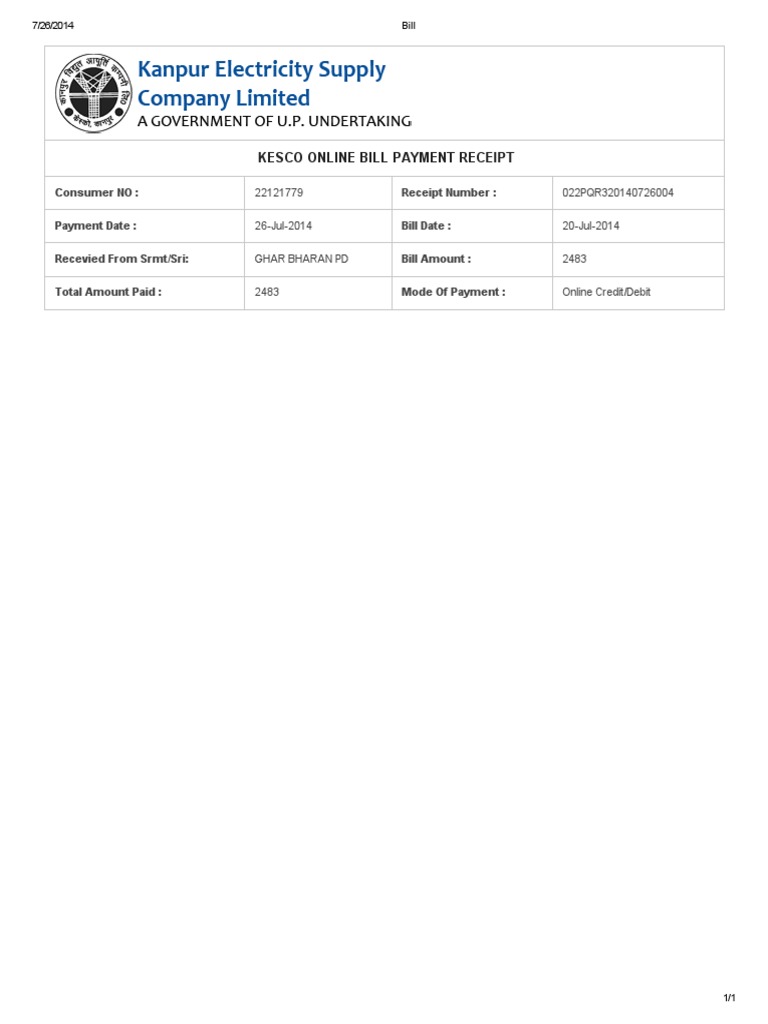 Kesco Online Bill Payment Receipt | PDF
