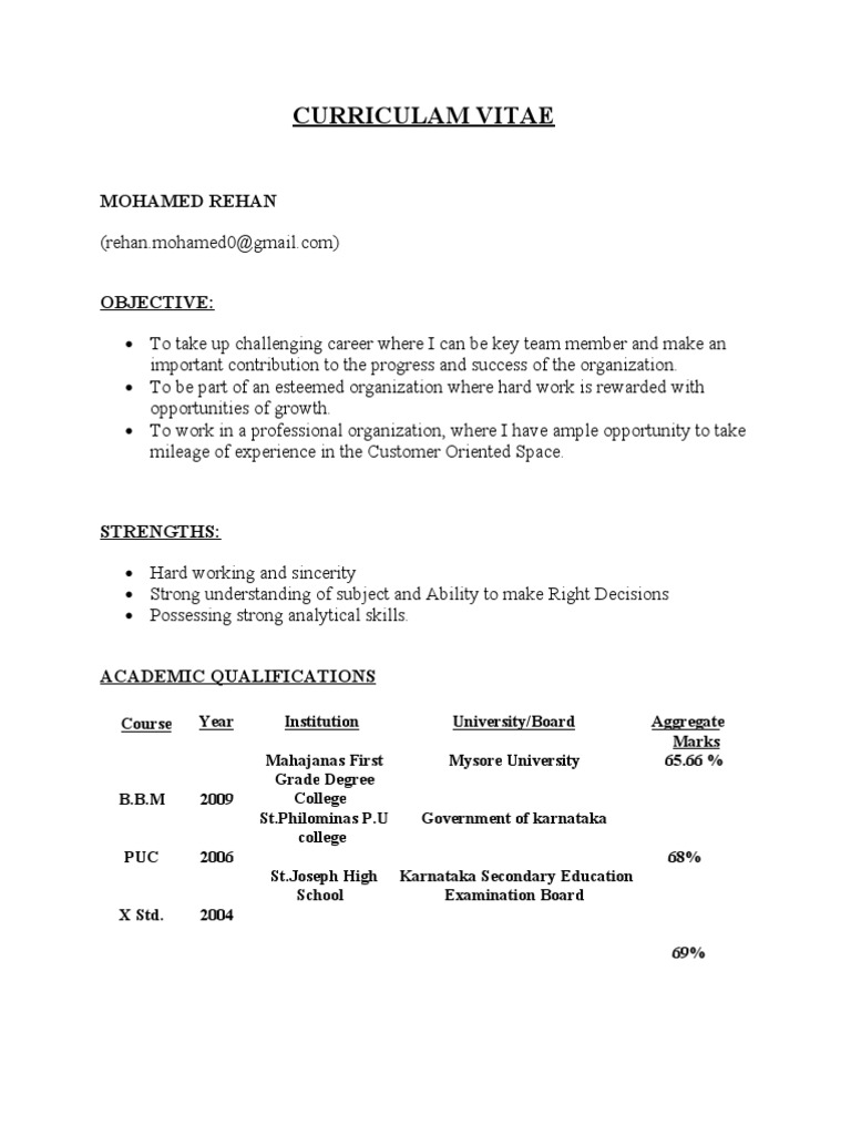 Mohamed Rehan's Curriculum Vitae | PDF