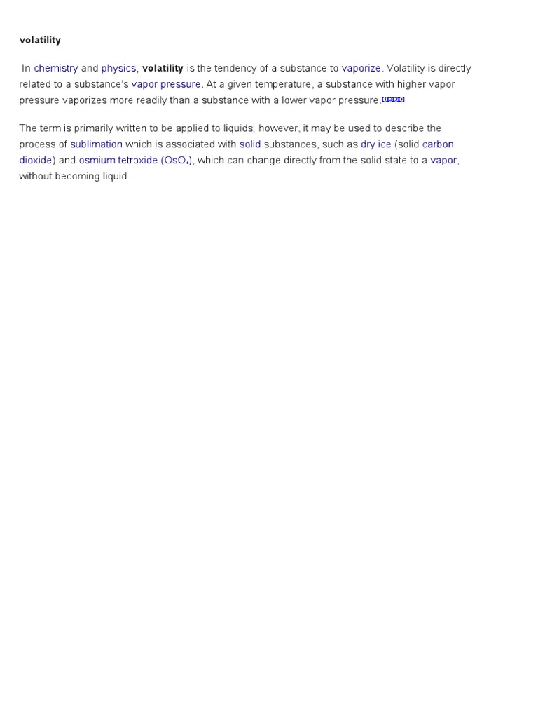 Chemistry Physics Vaporize Vapor Pressure: Volatility | PDF