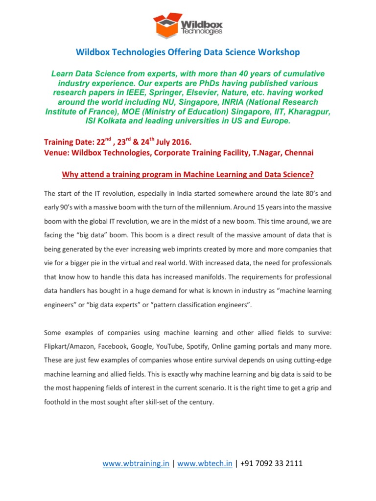 Machine Learning Workshop Brochure Pdf