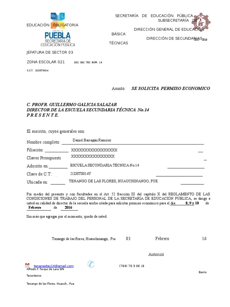 Solicitud de Permiso Económico SEP | PDF