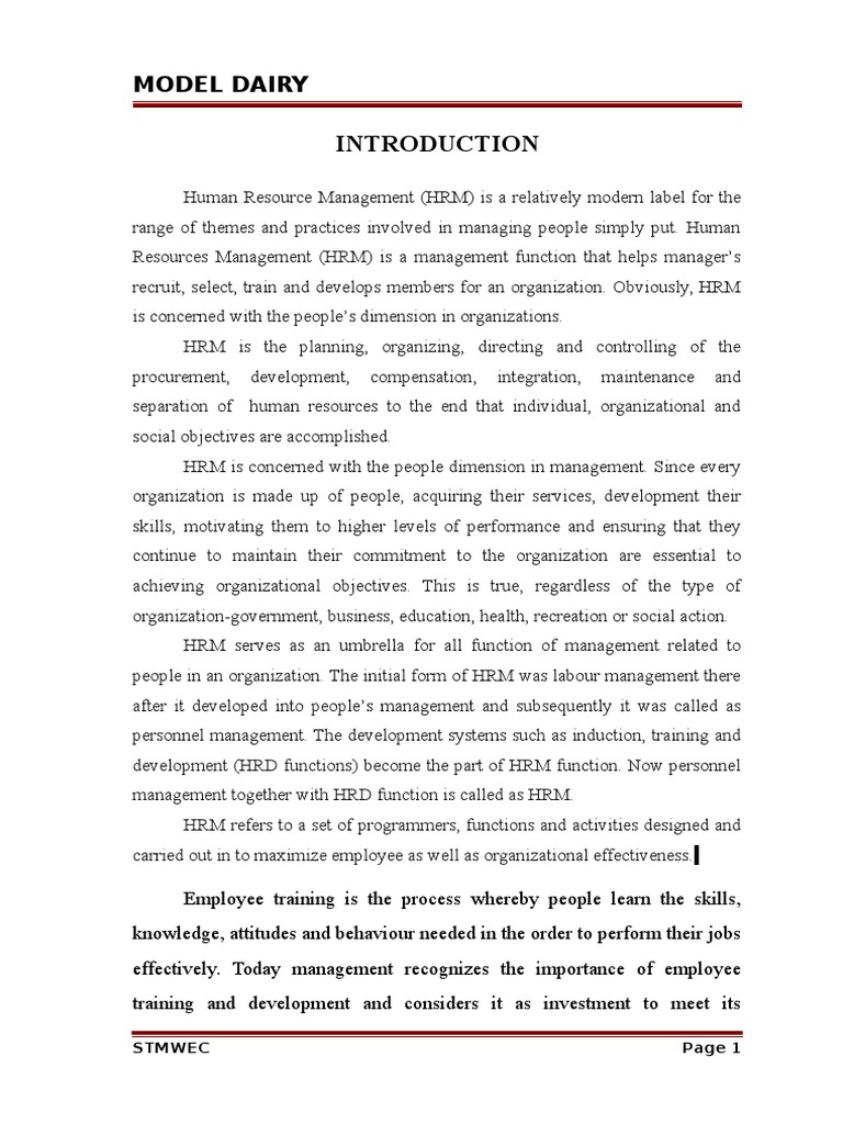 Model Dairy | Download Free PDF | Dairy | Human Resource Management