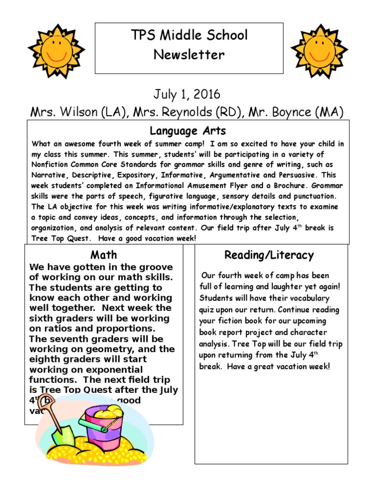 TPS Middle School Newsletter: July 1, 2016 Mrs. Wilson (LA), Mrs ...