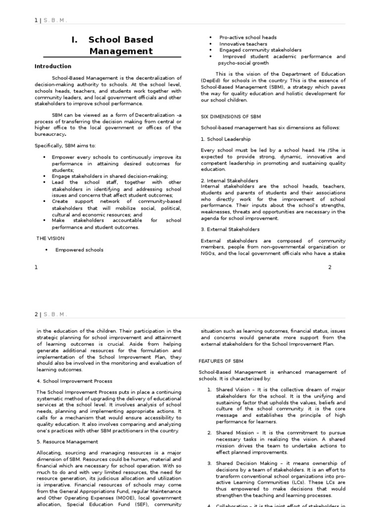 School Based Management | PDF | Governance | Education Reform