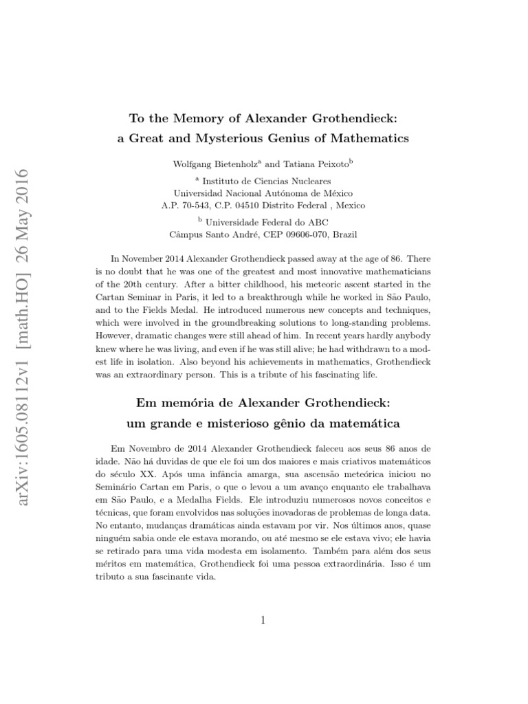To The Memory of Alexander Grothendieck PDF | PDF | Standard Model ...