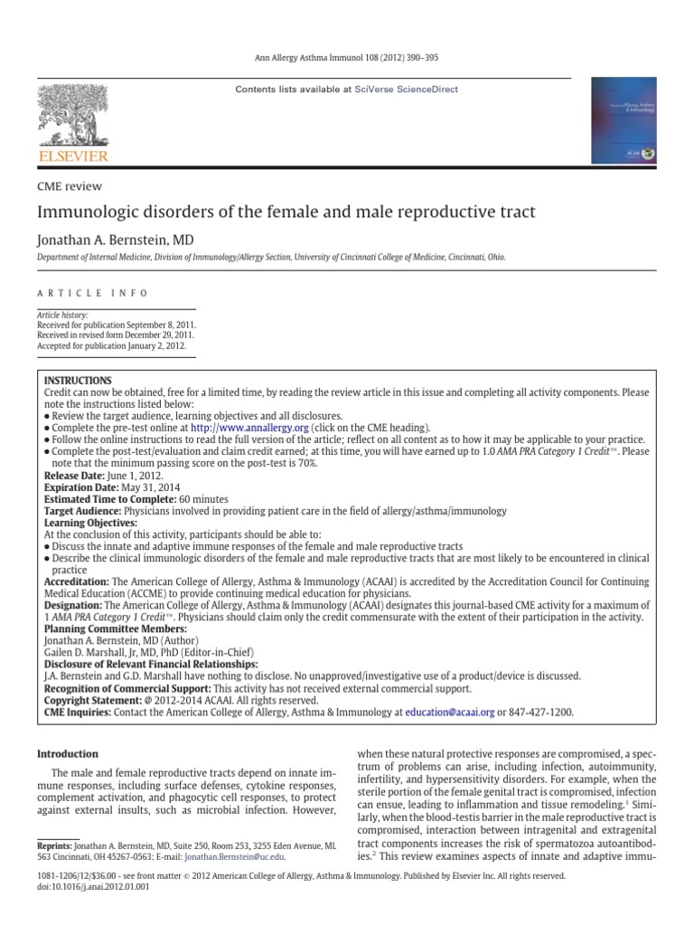 4.immunologic Disorders of The Female and Male Reproductive Tract PDF | PDF