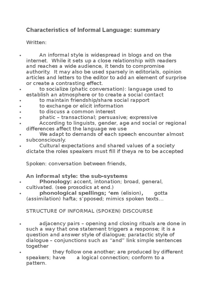 Characteristics of Informal Language | PDF | Sentence (Linguistics ...