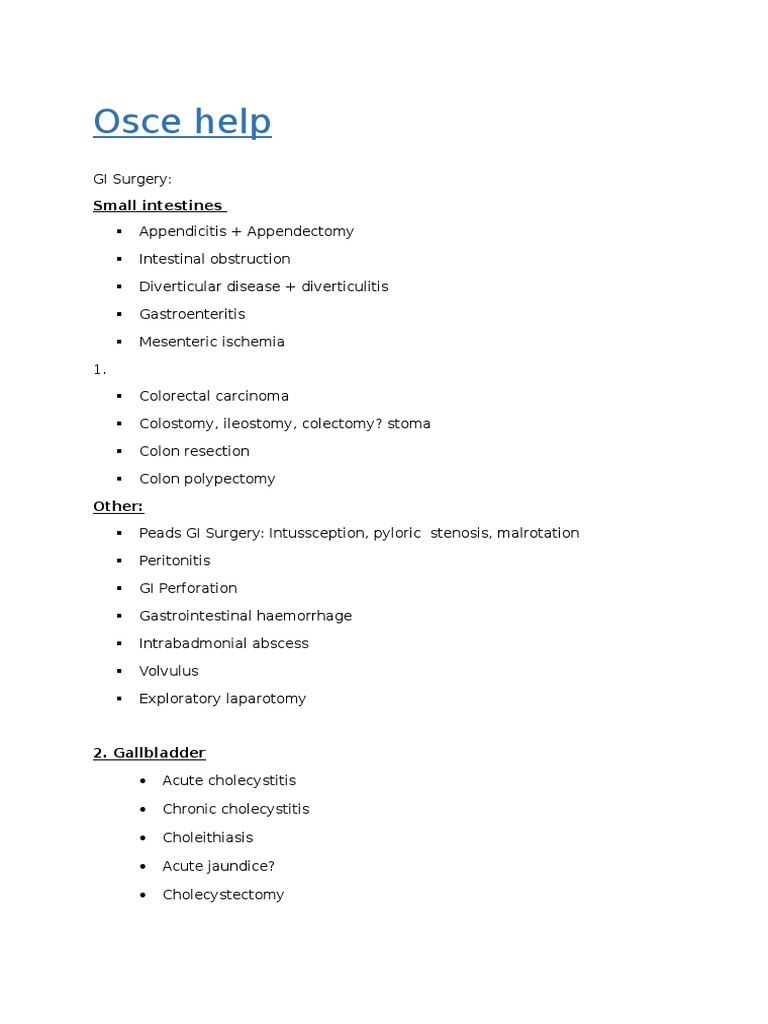 GI Surgery Study Guide for OSCE | PDF | Wellness