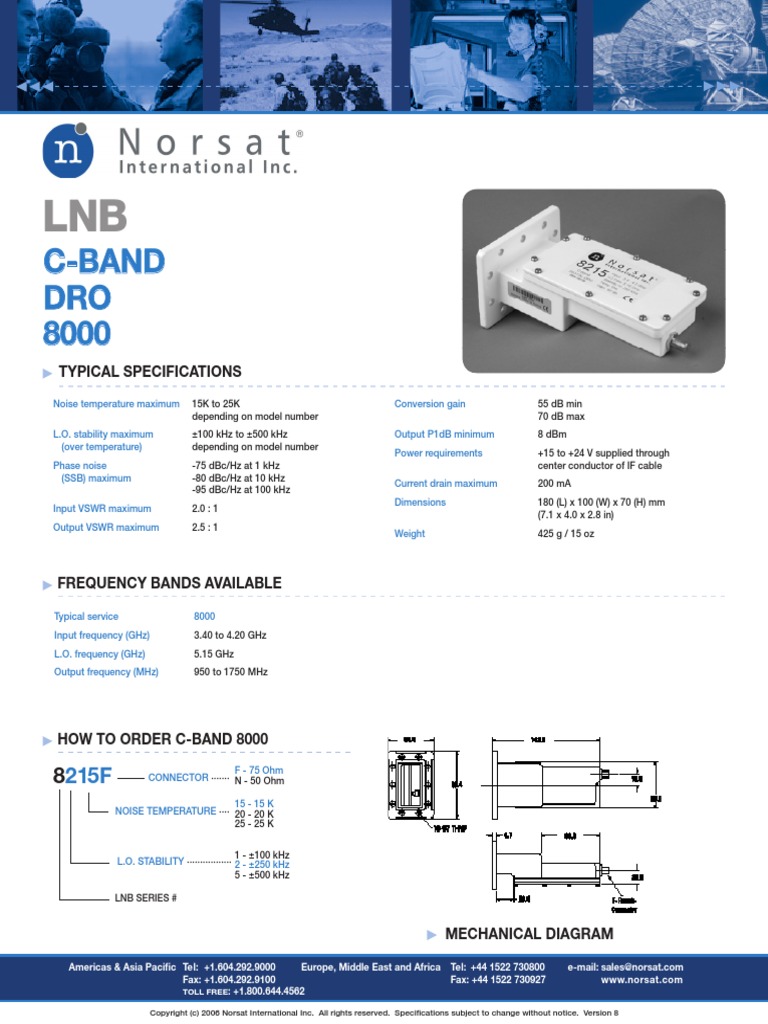Specifications and Ordering Information for an 8000 MHz Low Noise Block ...