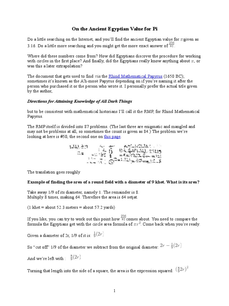 On The Ancient Egyptian Value For PI | PDF | Pi | Ancient Egypt