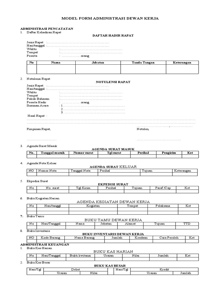 Model Form Administrasi Dewan Kerja | PDF