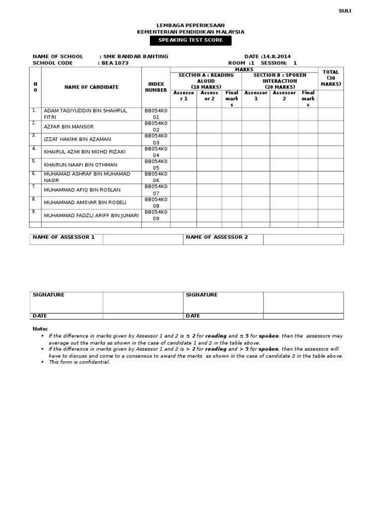 Speaking Score Sheet | PDF | Practice Of Law