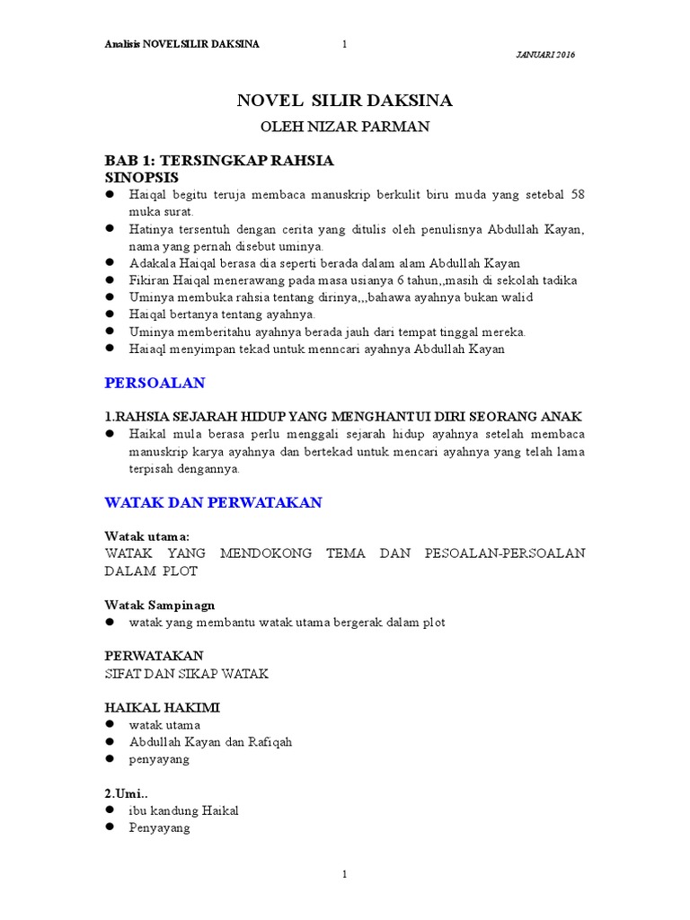 Nota Novel Silir Daksina Lengkap | PDF | Puisi | Fiksi Umum