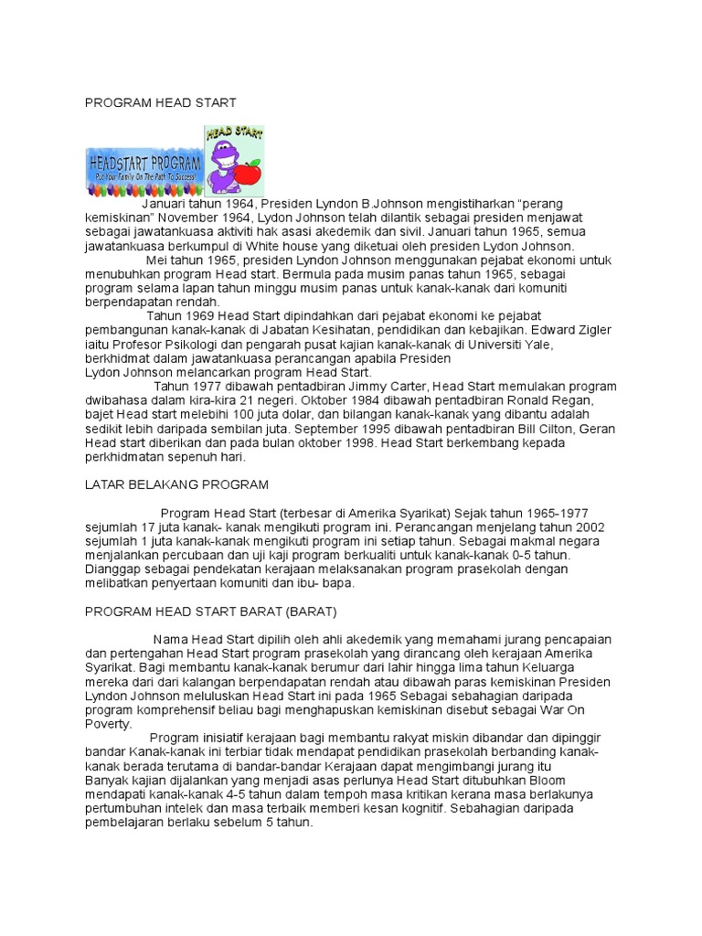 Sejarah dan Tujuan Program Head Start | PDF