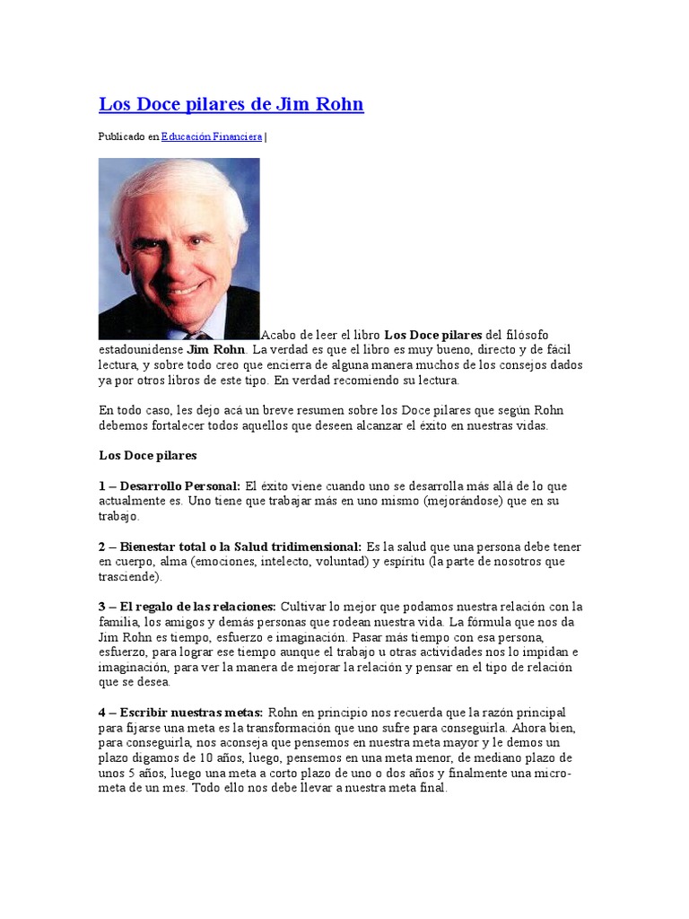 Los Doce Pilares de Jim Rohn | Descargar gratis PDF | Liderazgo ...
