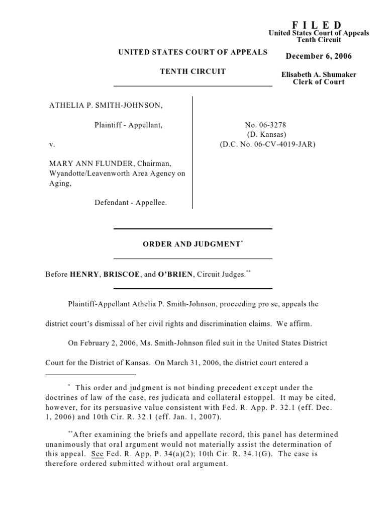 Smith-Johnson v. Flunder, 10th Cir. (2006) | PDF | Brief (Law) | Lawsuit