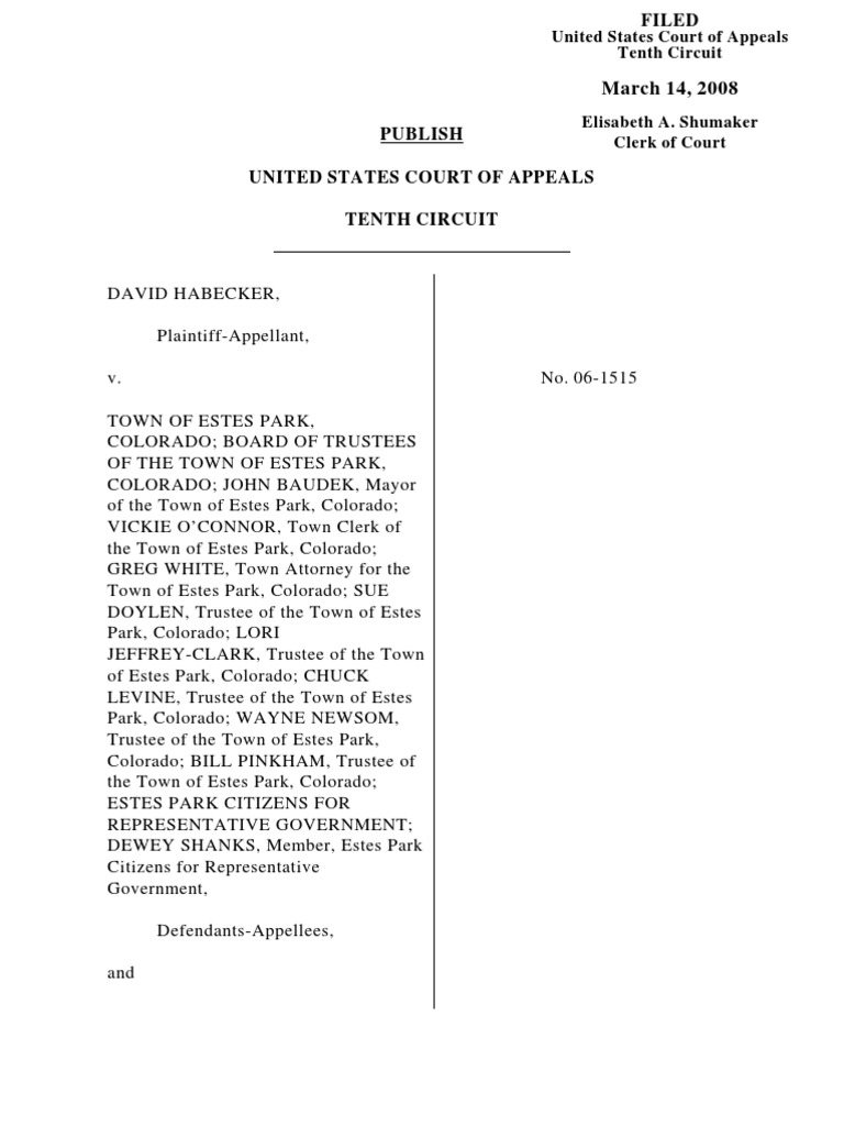 Habecker v. Town of Estes Park Appeal | PDF | Standing (Law) | Mootness