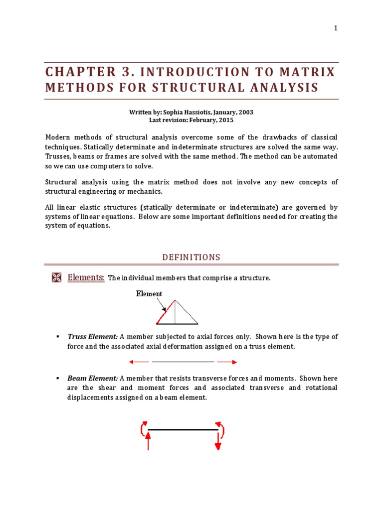 Introduction To Matrix Methods For Structural Analysis: Definitions ...