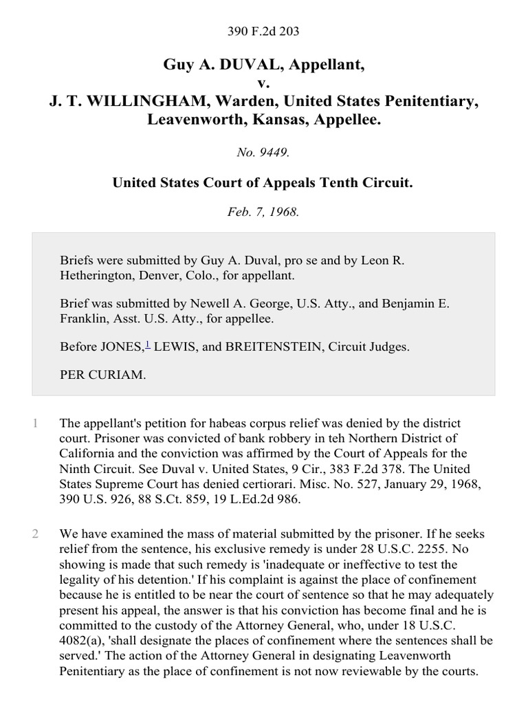 Duval v. Willingham: Habeas Corpus Denied | PDF | United States Courts ...