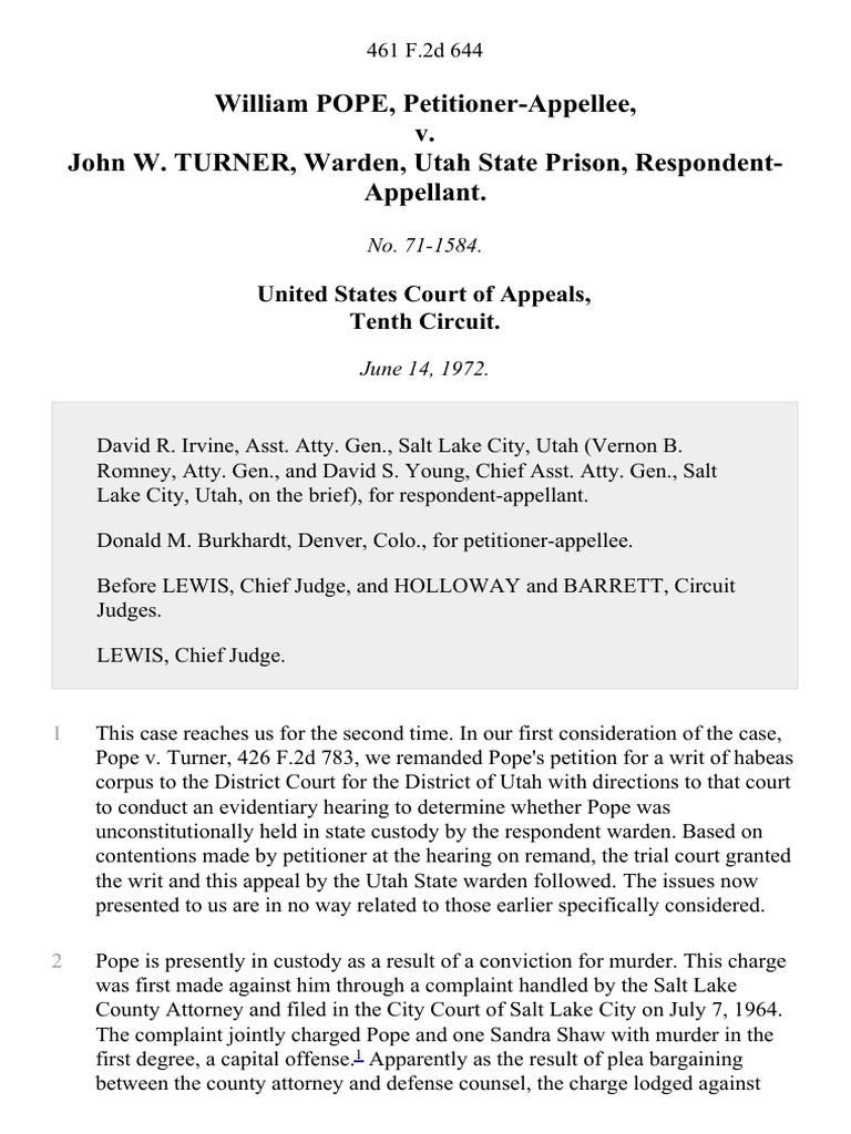 Pope v. Turner: Habeas Corpus Appeal | PDF | Prosecutor | Ex Parte