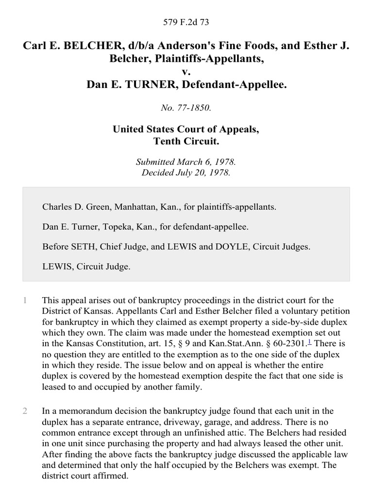 Carl E. Belcher, D/B/A Anderson's Fine Foods, and Esther J. Belcher v ...