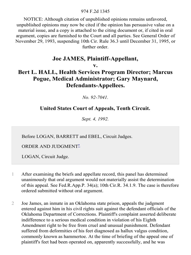 Joe James v. Bert L. Hall, Health Services Program Director Marcus ...