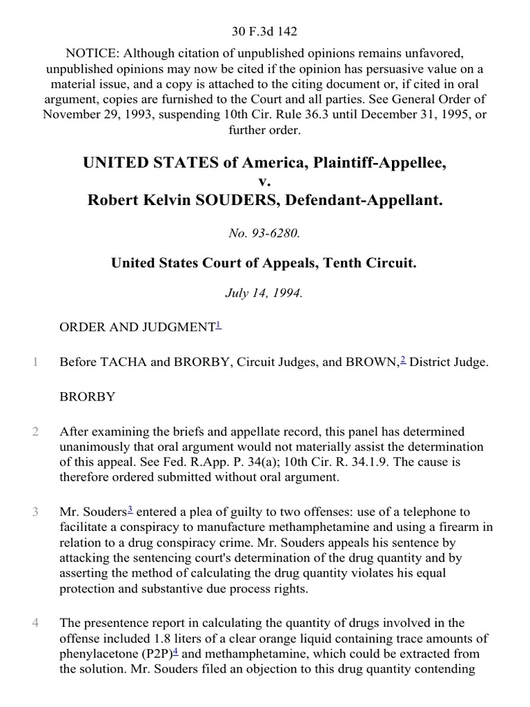 United States v. Robert Kelvin Souders, 30 F.3d 142, 10th Cir. (1994 ...