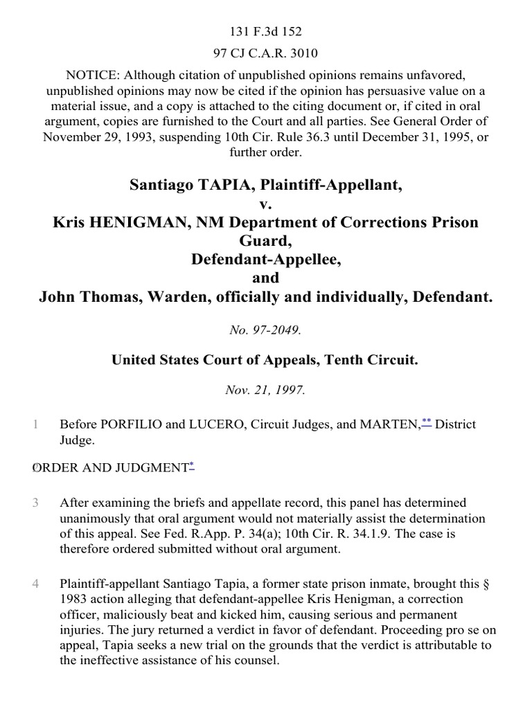 Santiago Tapia v. Kris Henigman, NM Department of Corrections Prison ...