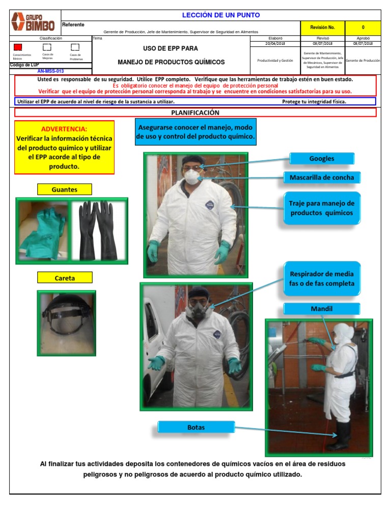 An-MSS-013 Uso de EPP Para Manejo de Productos Químicos | PDF