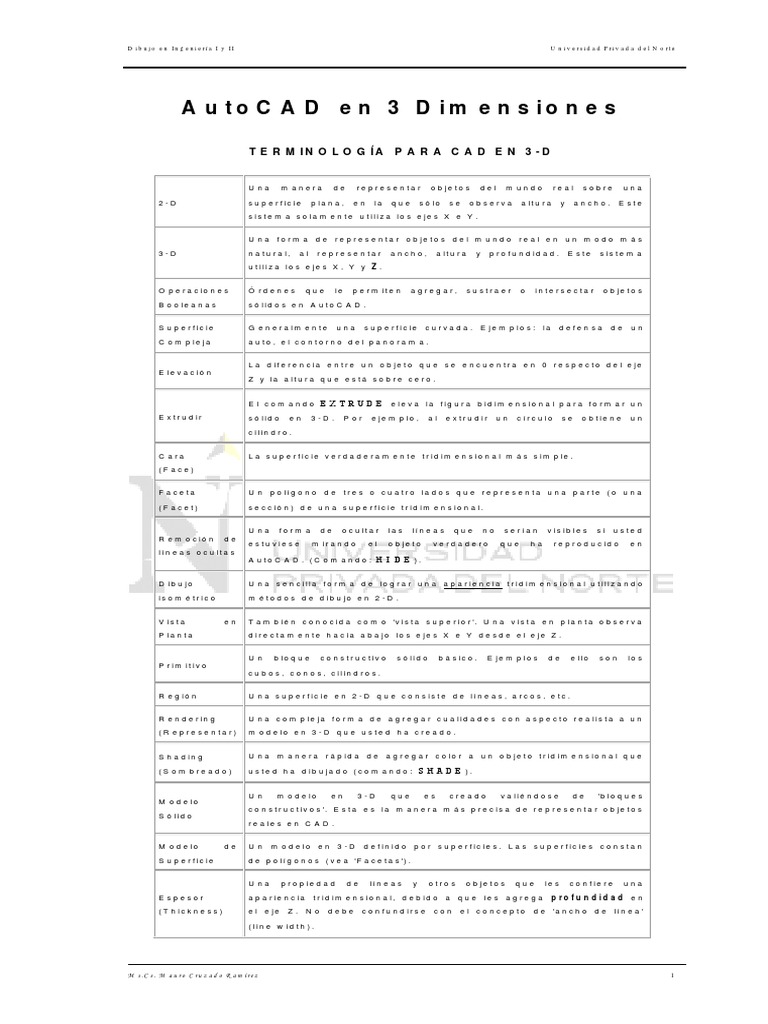 Autocad en 3 Dimensiones: Terminología para Cad en 3-D | PDF | Naturaleza