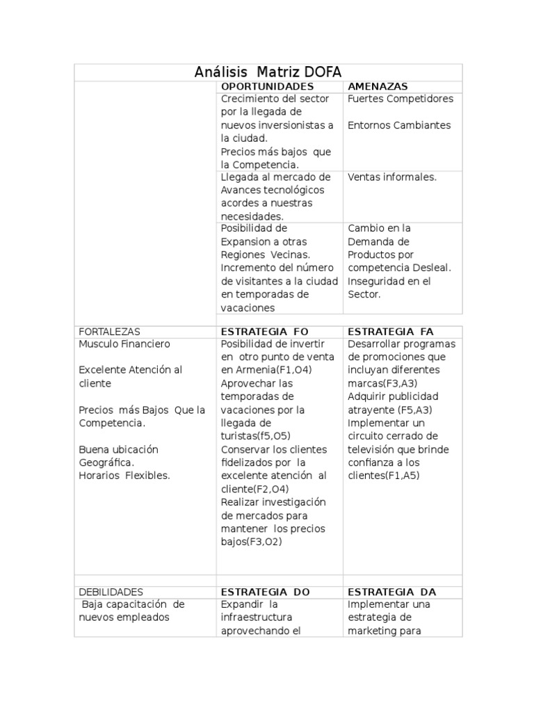 Análisis Matriz DOFA Cruzada para Enviar | PDF