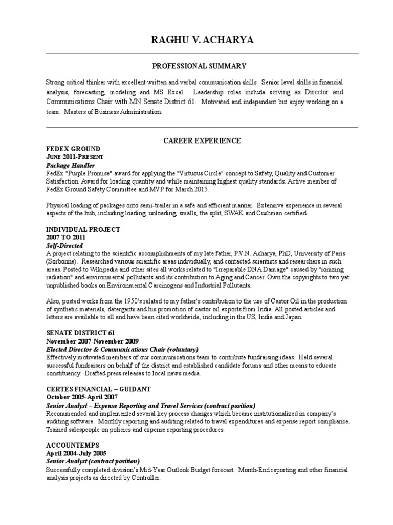 Raghu Acharya Resume | PDF