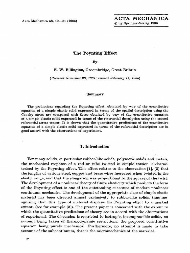 Poynting Effect | PDF | Elasticity (Physics) | Deformation (Mechanics)