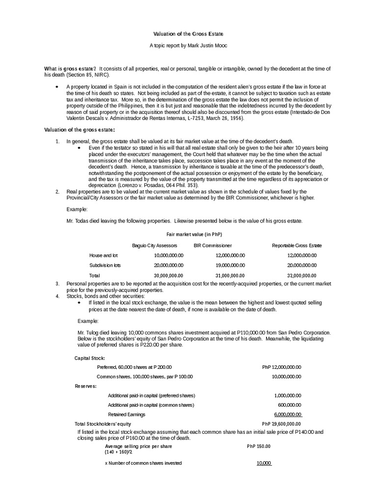 Valuation Methods and Tax Considerations for Calculating Gross Estate ...
